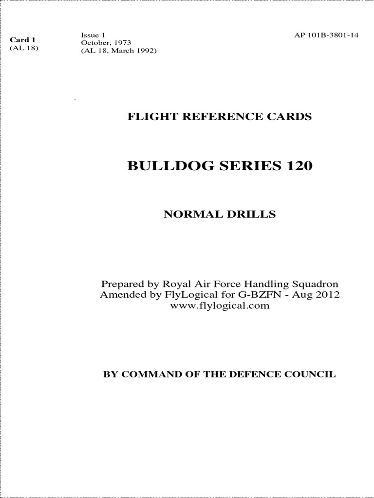 Bulldog Aircraft Flight Reference Cards | PDF | Throttle | Turbine ...