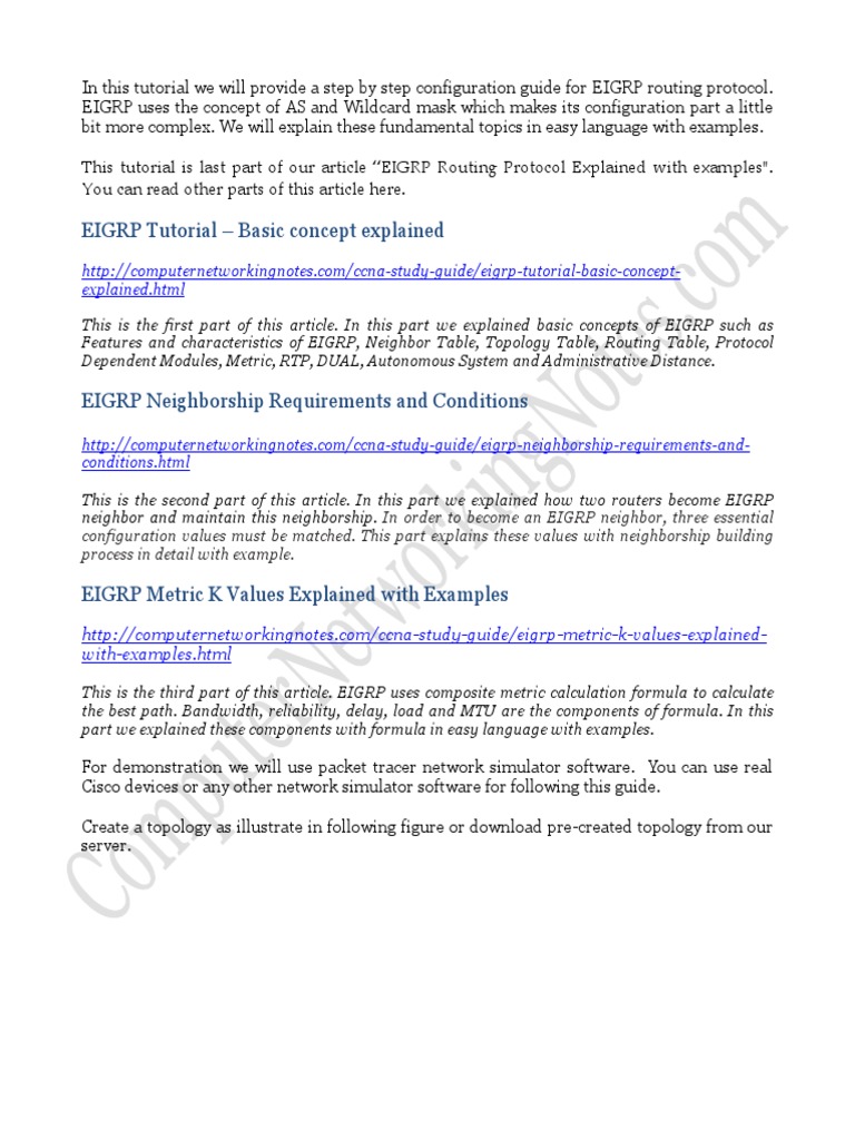 Eigrp Configuration Step by Step Guide | PDF | Routing | Computer Network
