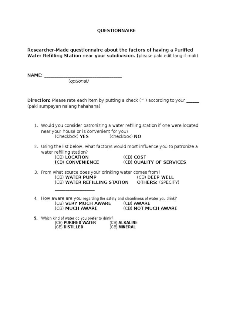 Questionnaire Fs Survey | PDF