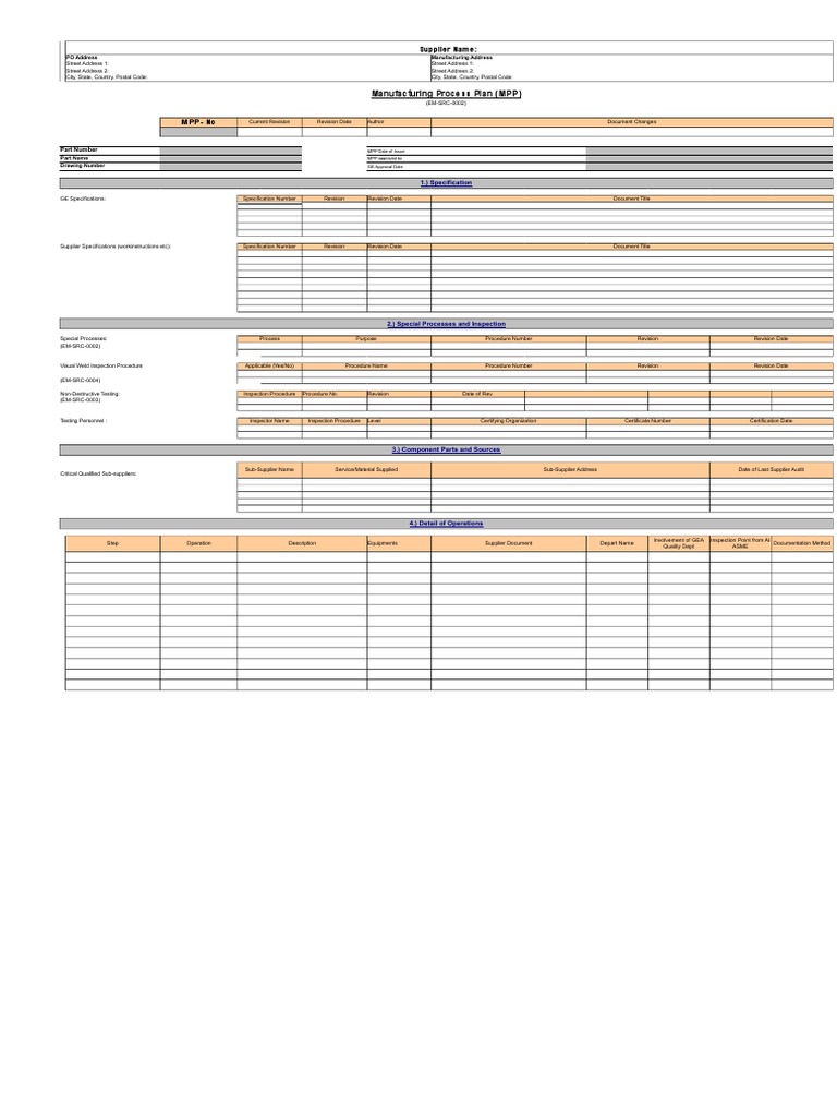 Manufacturing Process Plan (MPP) Sample | PDF