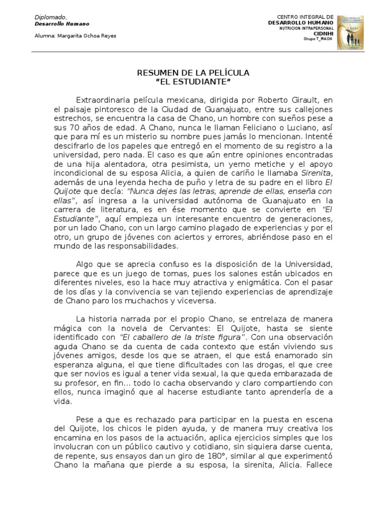 Resumen de La Película El Estudiante | Don Quijote | Amor