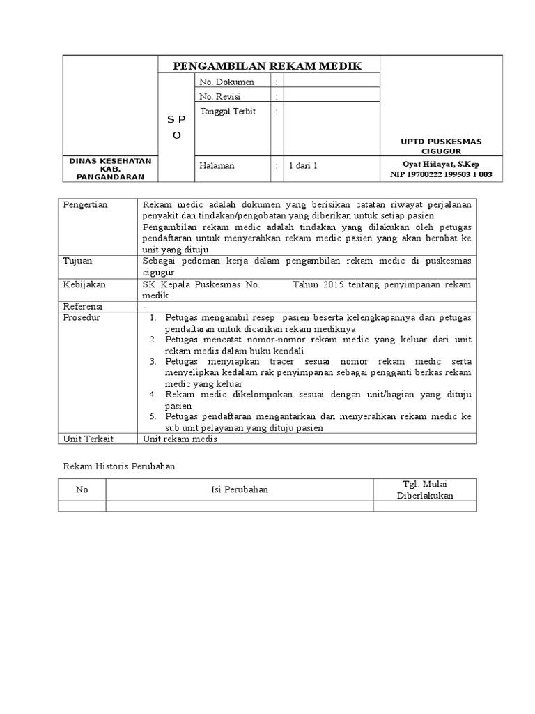 Sop Pengambilan Rekam Medik | PDF | Pengembangan Diri | Kesehatan Holistik