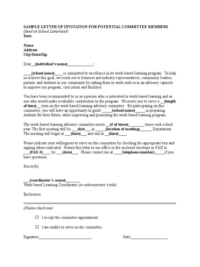 Sample Letter of Invitation For Potential Committee Members | PDF
