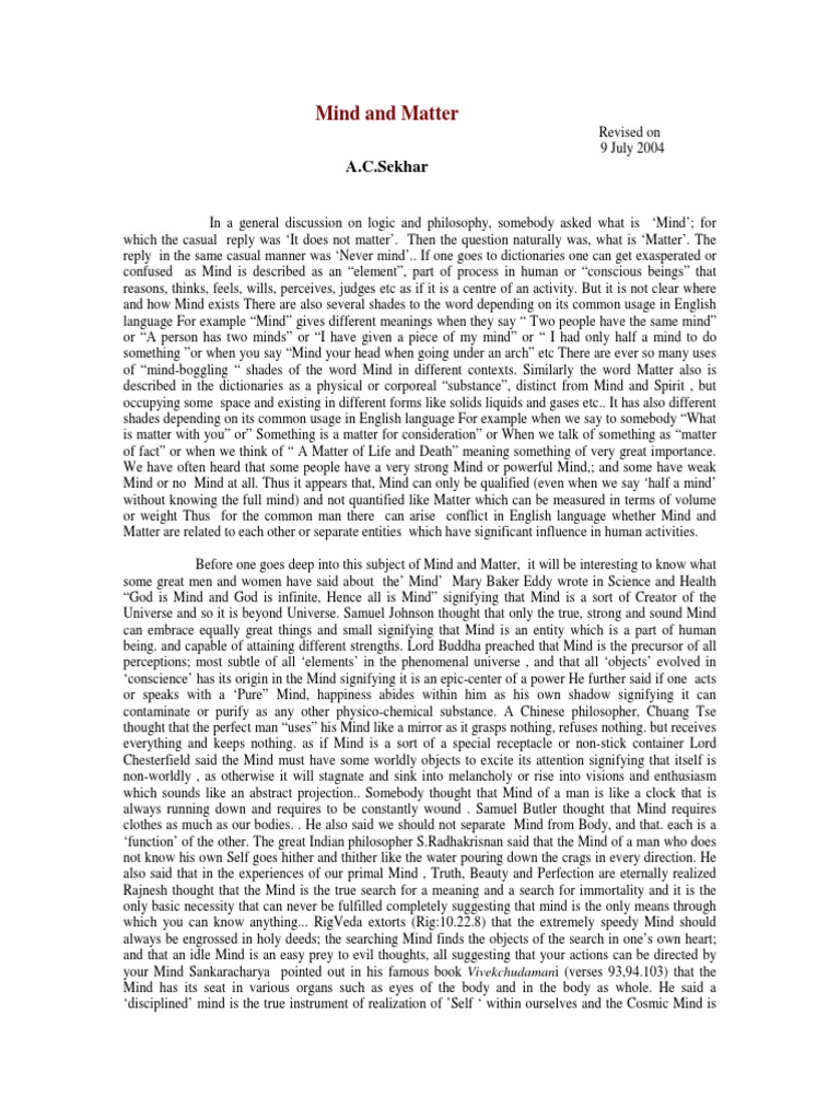 Mind and Matter | PDF | Rama | Mind