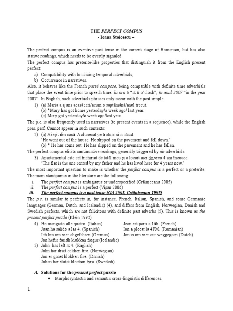 The Perfect Compus (1) | Perfect (Grammar) | Linguistics