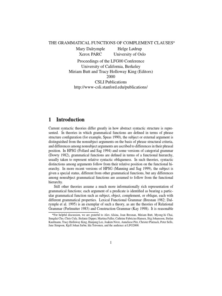 Grammatical Functions of Complement Clauses PDF | PDF | Preposition And ...