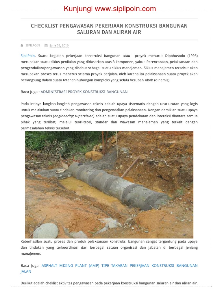 Checklist Pengawasan Pekerjaan Konstruksi Bangunan Saluran Dan Aliran ... Checklist Pengawasan Pekerjaan Konstruksi Bangunan Saluran Dan Aliran ...