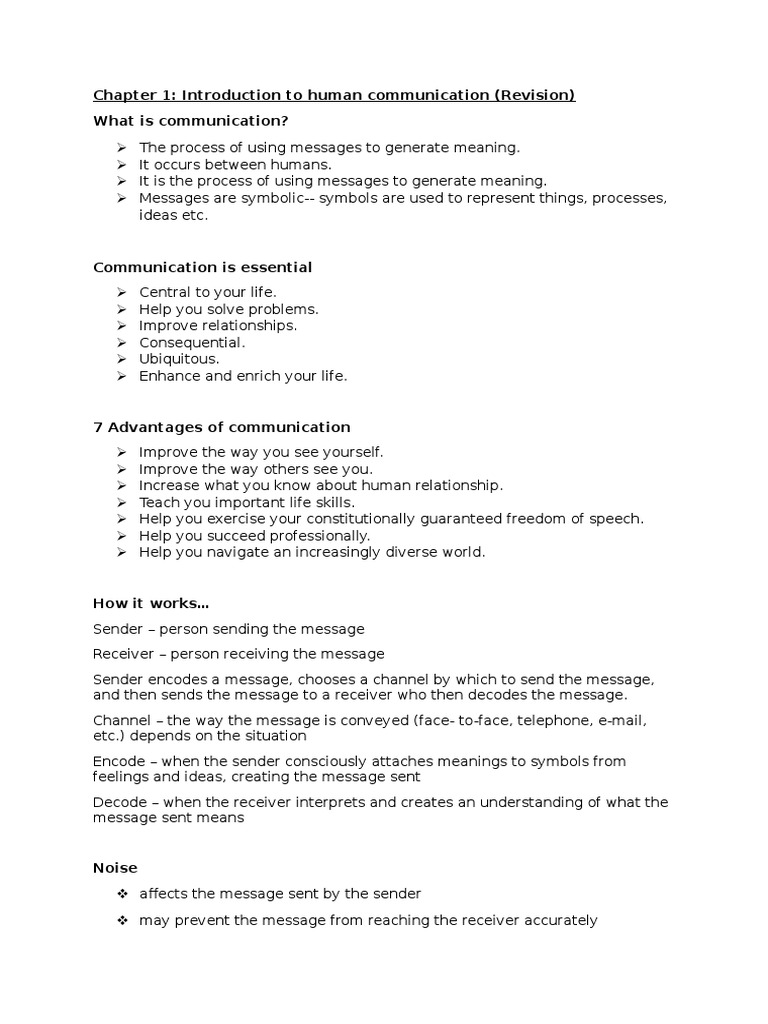 Chapter 1 Revision Notes | PDF | Interpersonal Communication ...