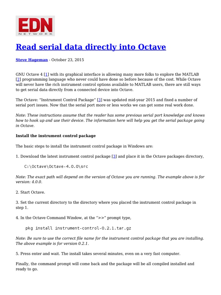 Read serial data directly into Octave | PDF | Command Line Interface | String (Computer Science)