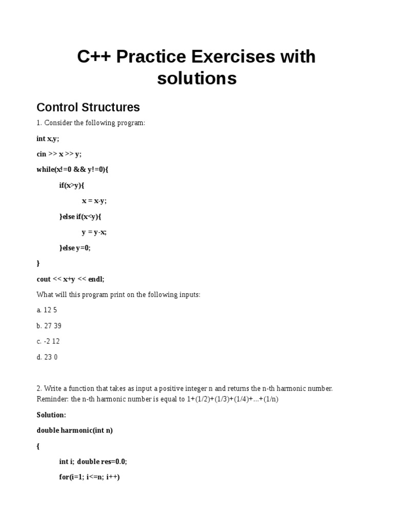 Exercises Solved Pdf Integer Computer Science C Programming 0709