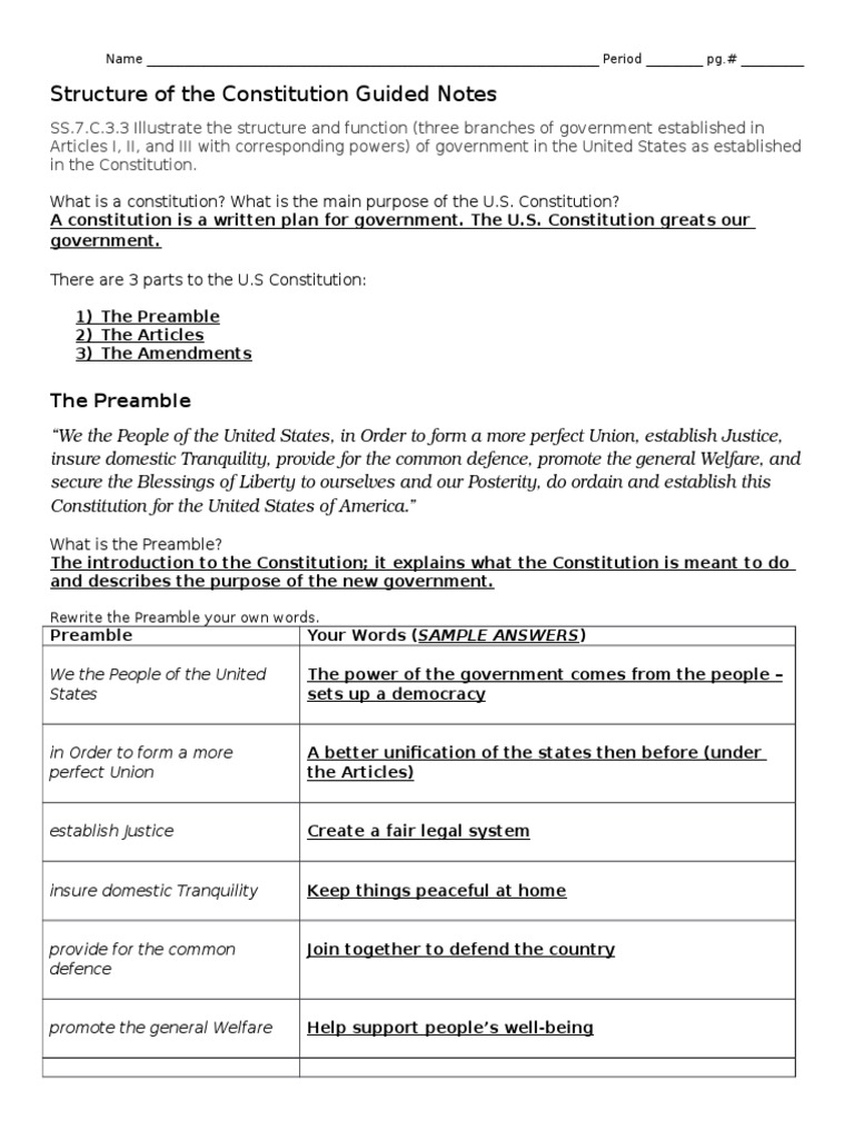 Structure of the U.S. Constitution Notes | PDF | United States ...