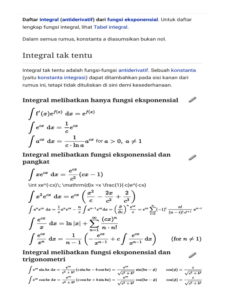Tabel Integral Fungsi Eksponensial | PDF | Sains & Matematika | Komputer