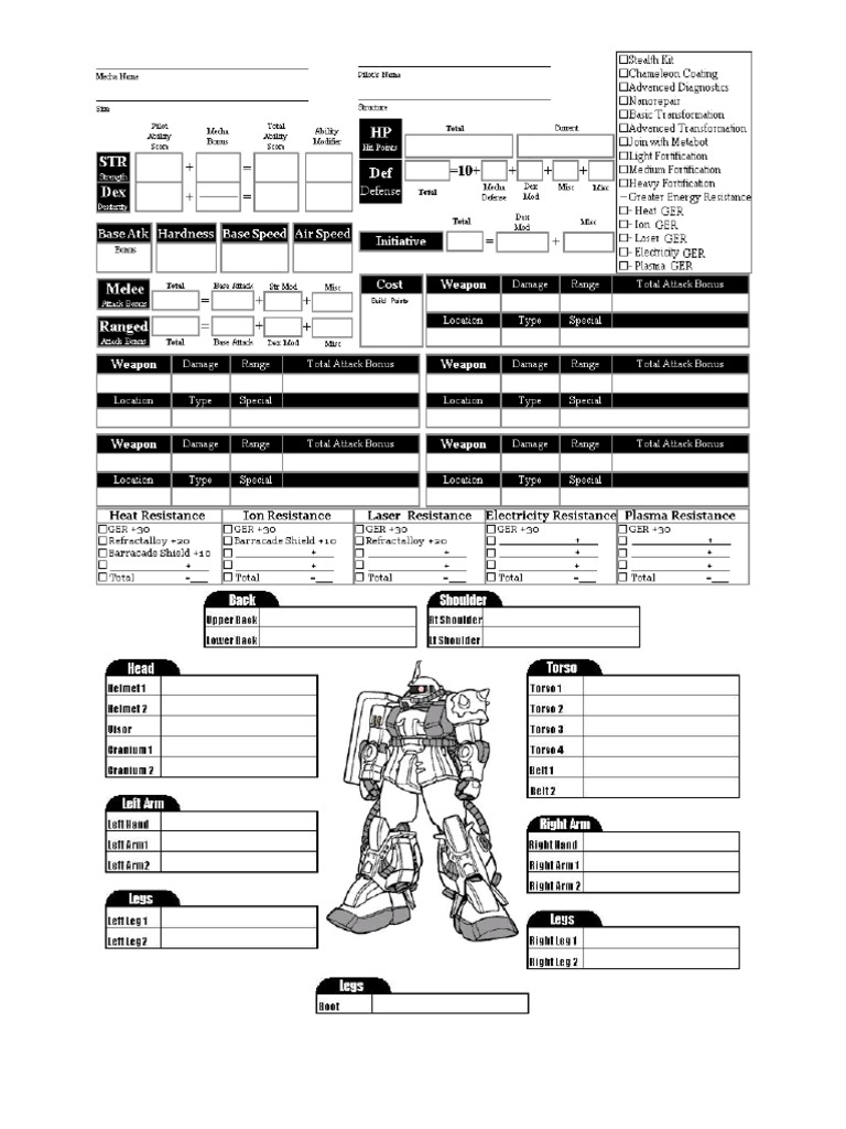 Mecha Crusade Mecha Sheet PDF | PDF