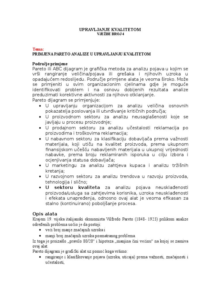 Menadzment Kvaliteta Pareto Analiza | PDF