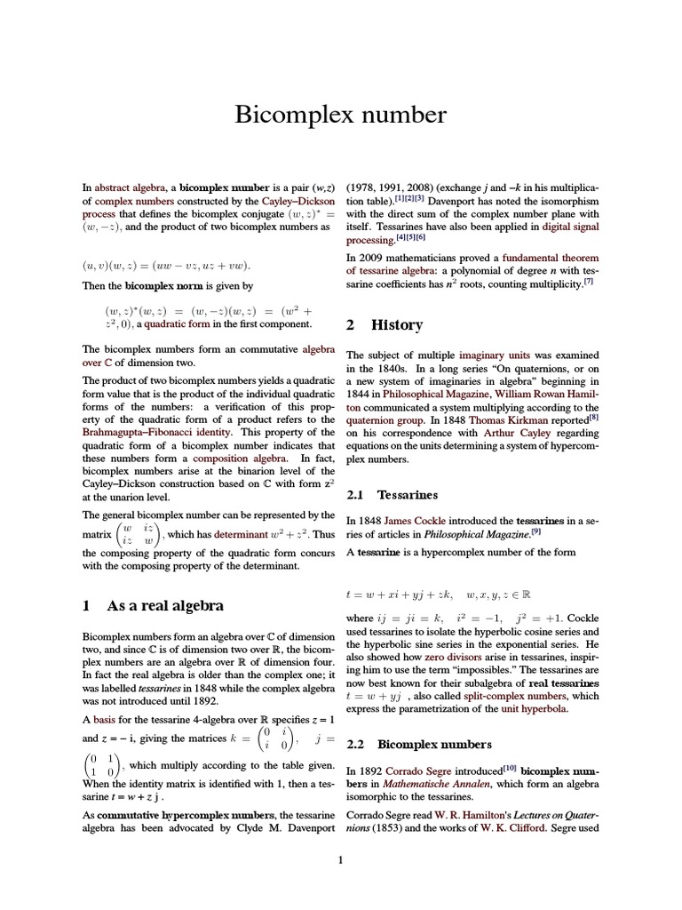 Bicomplex Number | Download Free PDF | Universal Algebra | Teaching ...