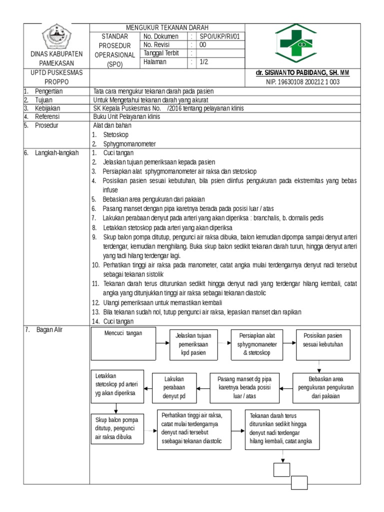 Sop Pengukuran Tekanan Darah | PDF
