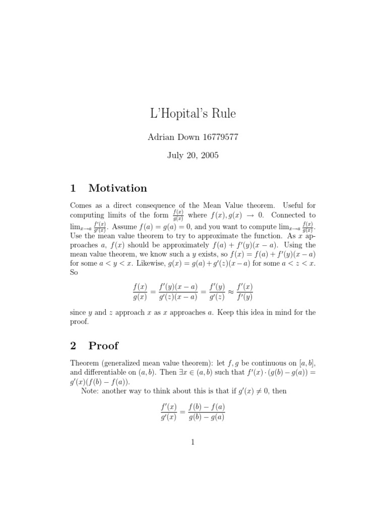 L'Hopital's Rule | PDF | Mathematical Objects | Calculus