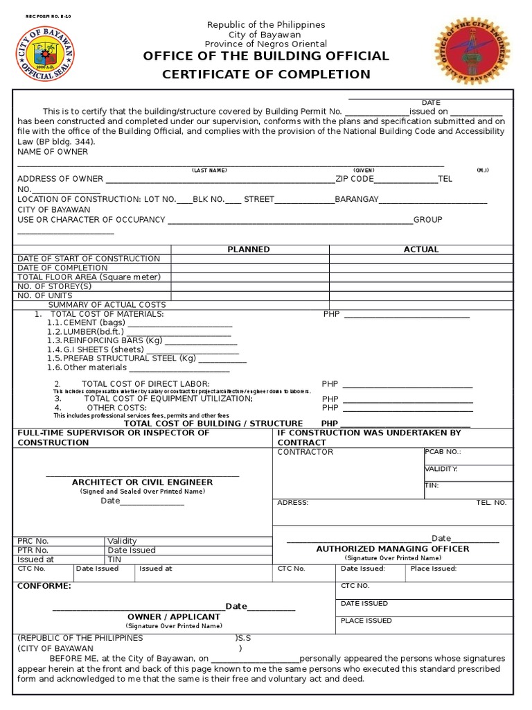 NBC FORM NO Certificate of Completion | PDF | Engineering | Business