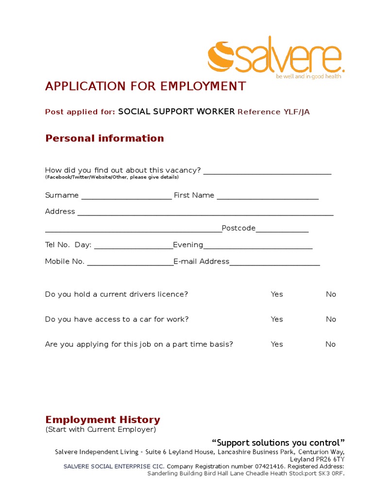 Social Support Worker Application Form | PDF | Justice | Crime & Violence