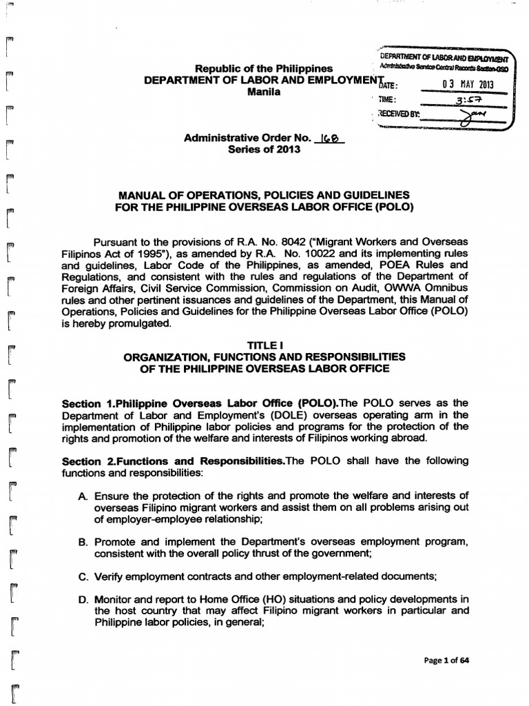 AO 168-13 Manual of Operations, Policies & Guidelines For The POLO PDF ...