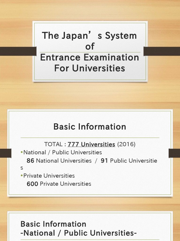 The Japan's System of Entrance Examination For Universities | PDF