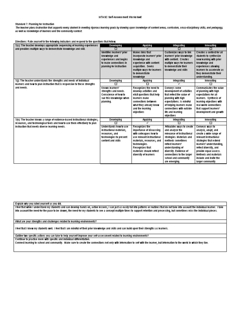 InTASC Self-Assessment Guide | PDF | Strategic Management | Learning