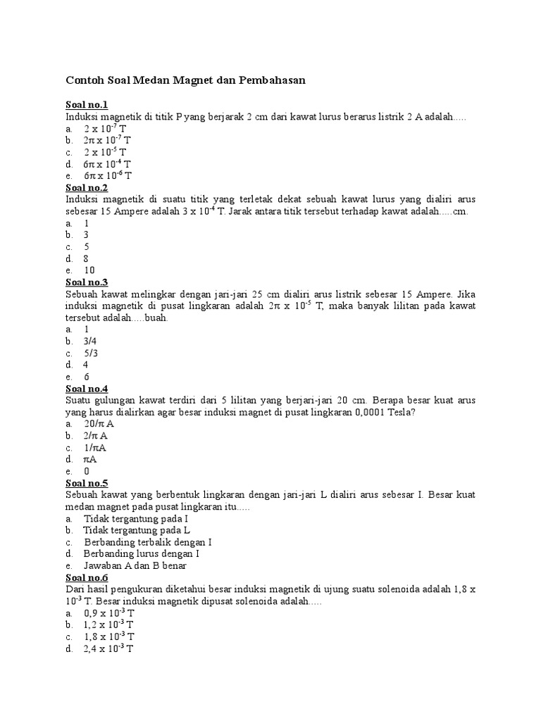Contoh Soal Medan Magnet Dan Pembahasan | PDF
