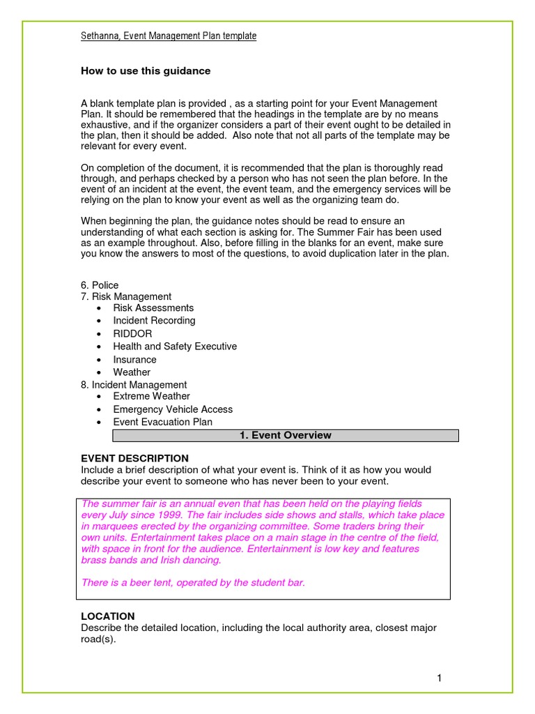 Event Management Plan Template Sethanna | PDF | Risk | Safety