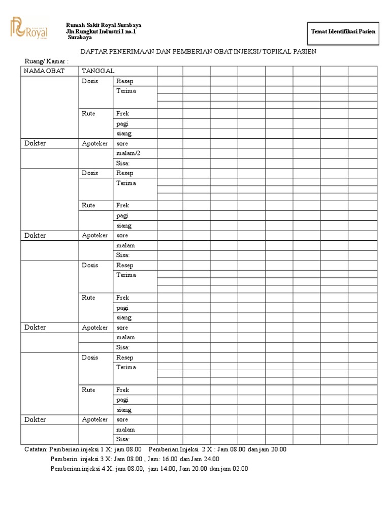 Format Catatan Pemberian Obat Injeksi | PDF