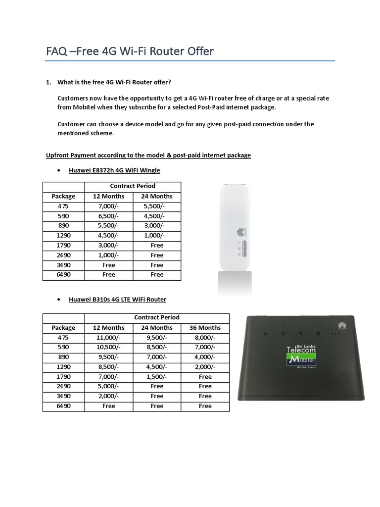 Get a 4G Wi-Fi Router for Free or at Special Rates When Subscribing to ...