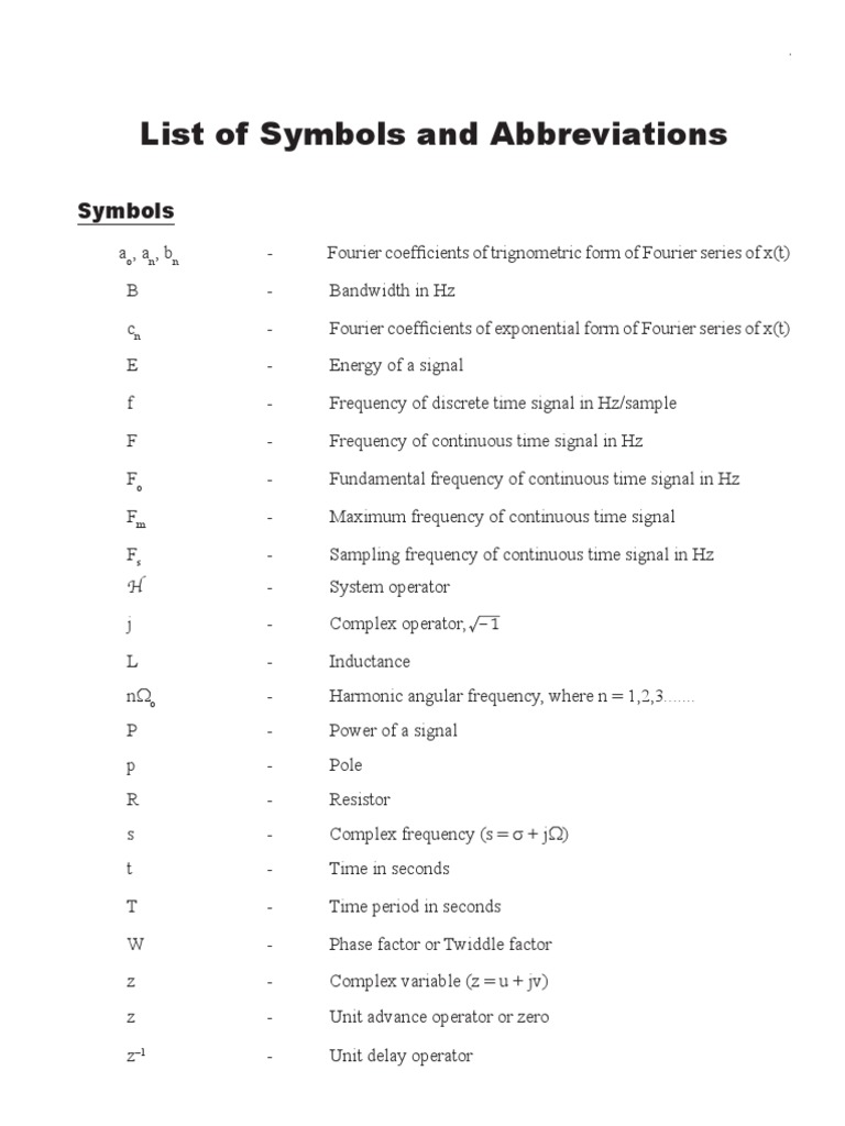 Symbols and Abbreviations in Signals & Systems | PDF | Fourier Analysis ...