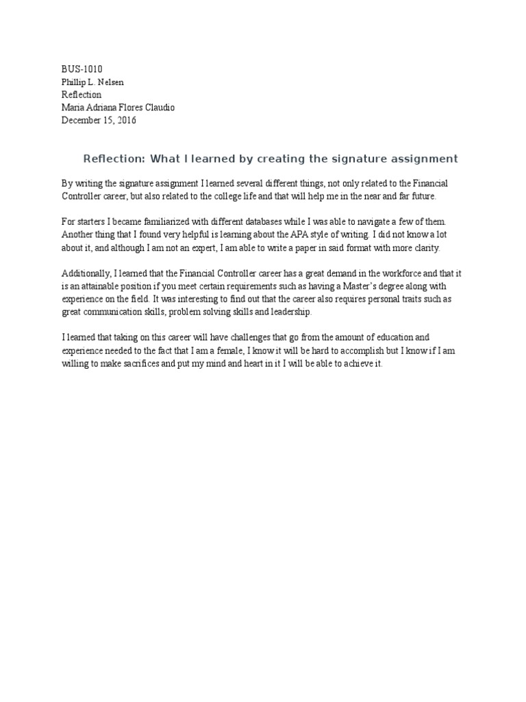 Signature Assignement Reflection | PDF | Cognitive Science | Behavioural Sciences