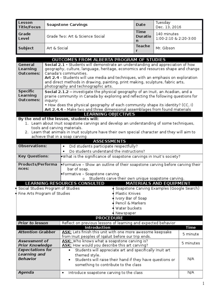 Inuit Soapstone Carving Lesson Plan | PDF | Inuit | Geography