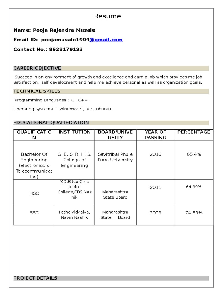 Resume Pooja Musale | PDF | Computers