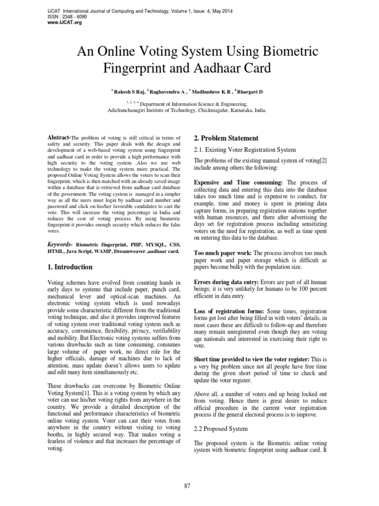 An Online Voting System Using Biometric Fingerprint and Aadhaar Card ...