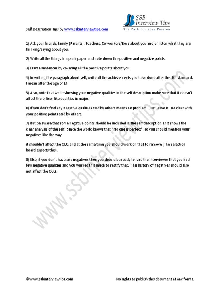Self Description Tips PDF | PDF