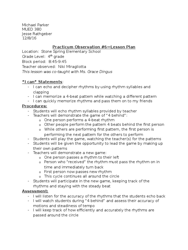 Practicum 6 Lesson Plan | PDF