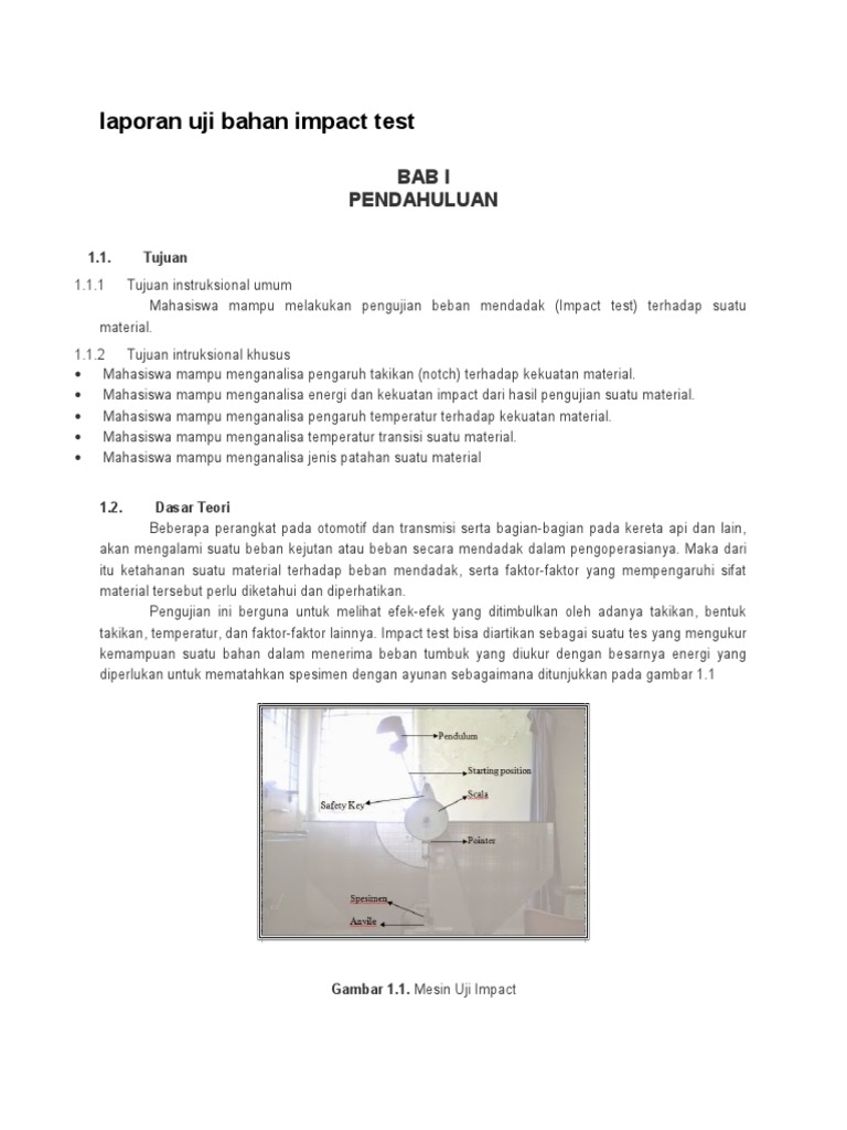 Laporan Uji Bahan Impact Test | PDF