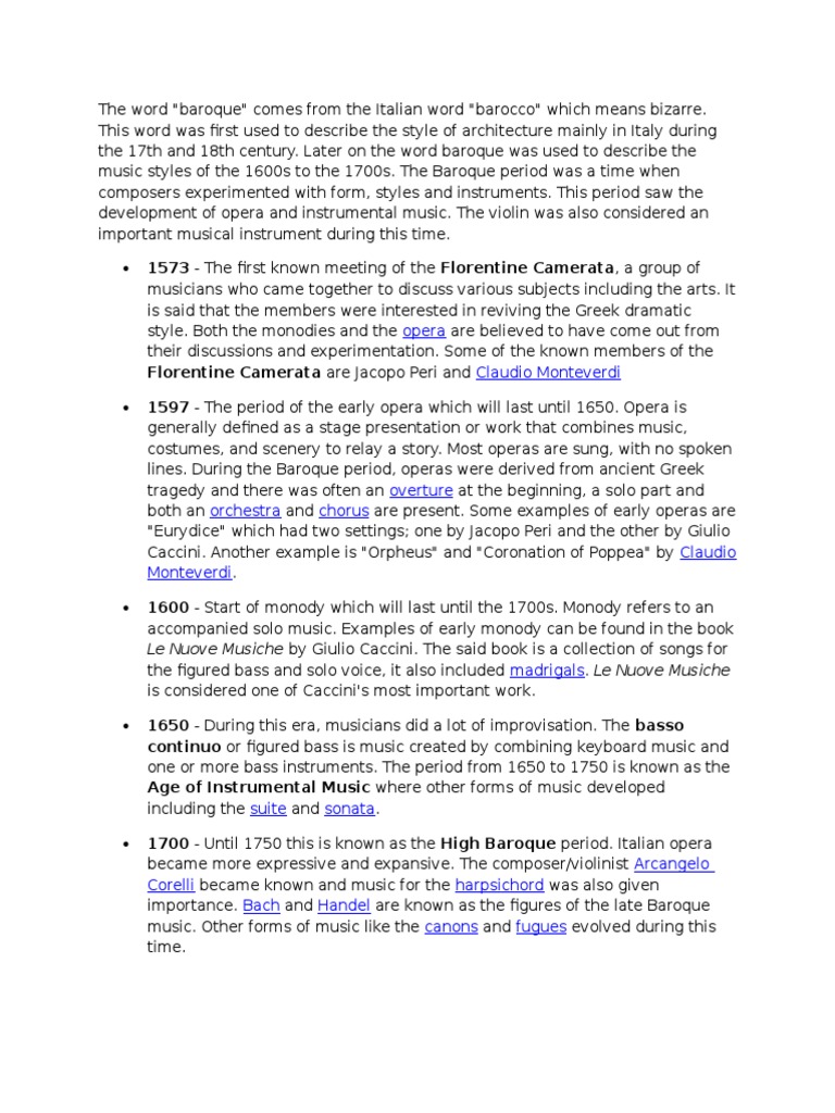 Baroque Music Timeline | PDF | Baroque Music | Opera