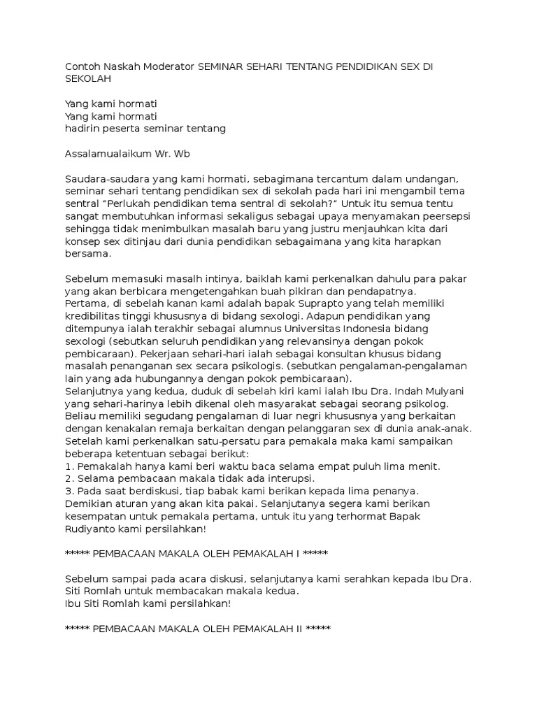 Contoh Naskah Moderator Seminar Sehari Tentang Pendidikan Sex Di ...