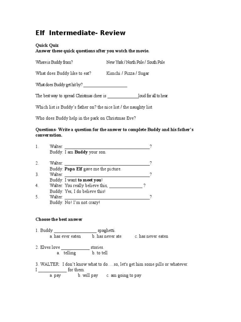 Elf Movie Review Workshet. | PDF | Leisure