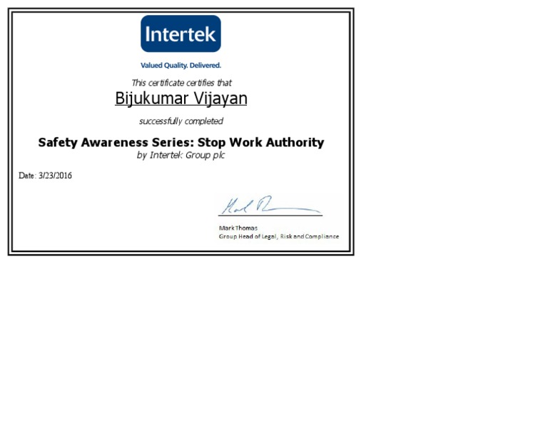 Stop Work Authority Certification | PDF | Computers