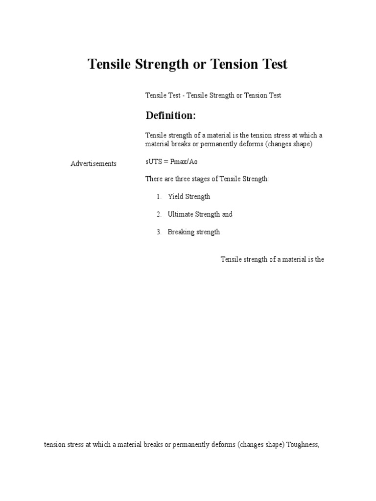 Tensile Strength or Tension Test | PDF | Teaching Methods & Materials ...