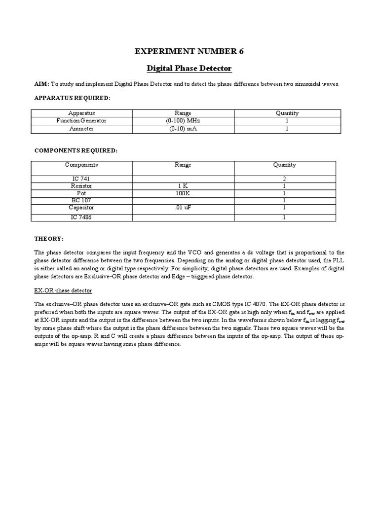 Digital Phase Detector Circuit Guide | PDF | Science & Mathematics ...