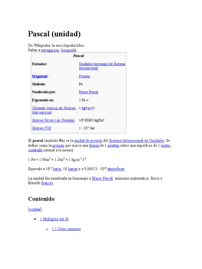 Pascal Unidad | PDF | Pascal (Unidad) | Unidades de medida