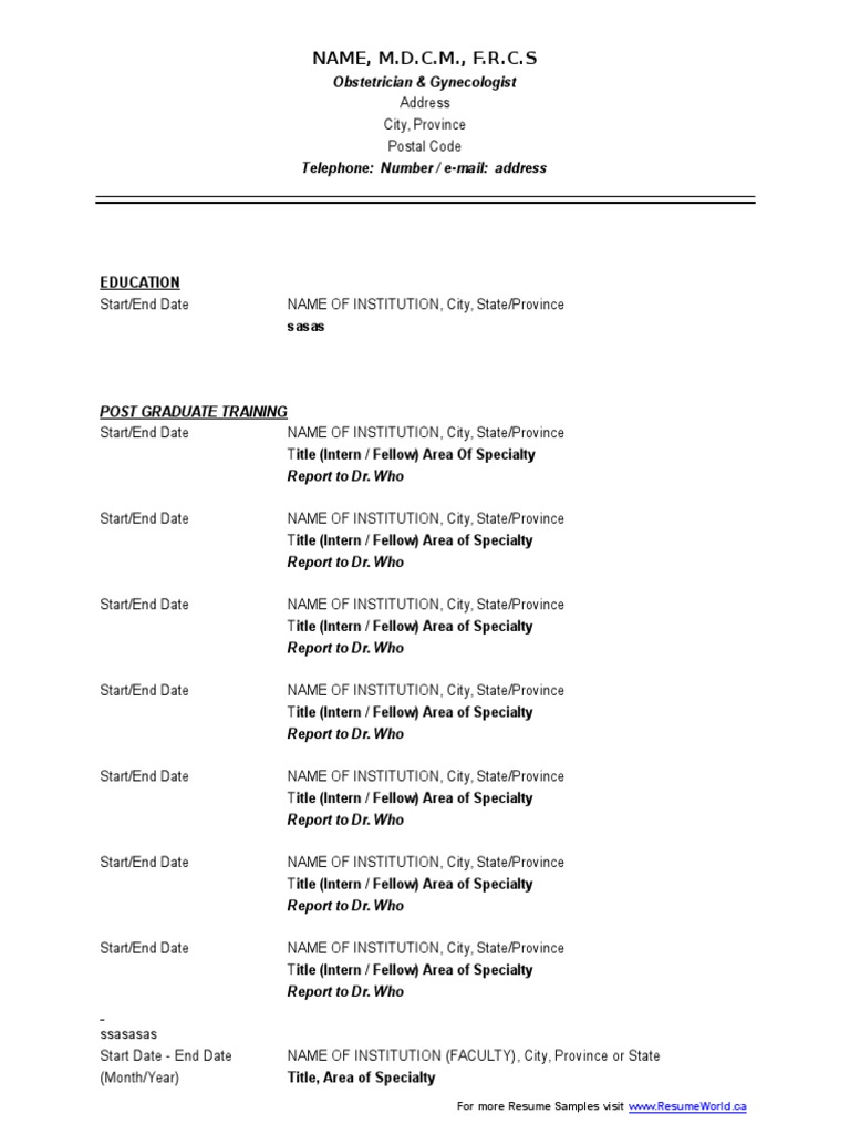 Obstetrician Gynecologist CV Template | PDF | Résumé | Medicine