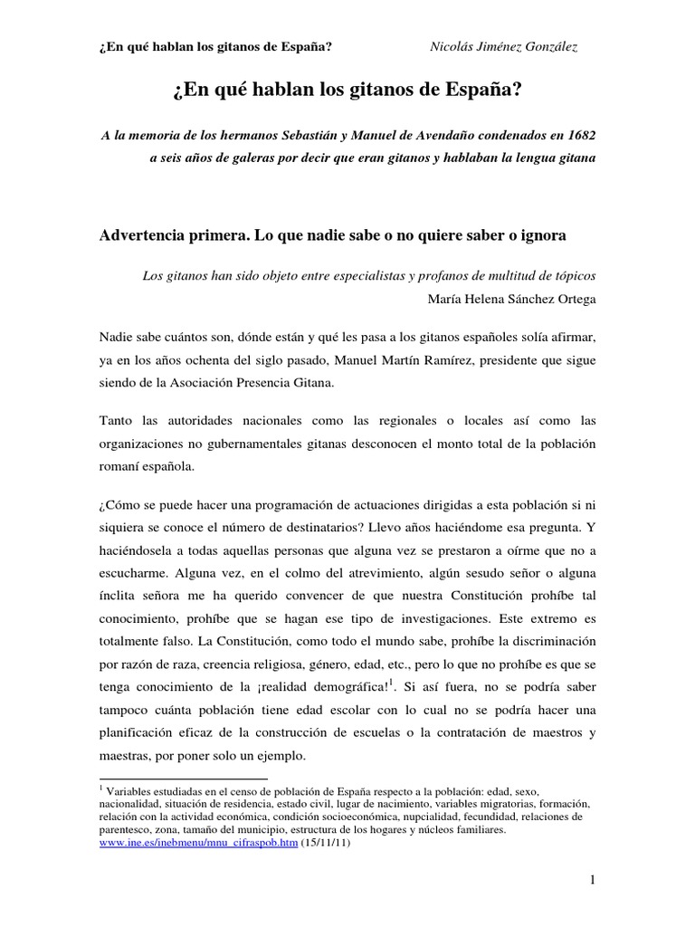 En Qué Hablan Los Gitanos de España1 | PDF | Pueblo romaní | Lengua ...