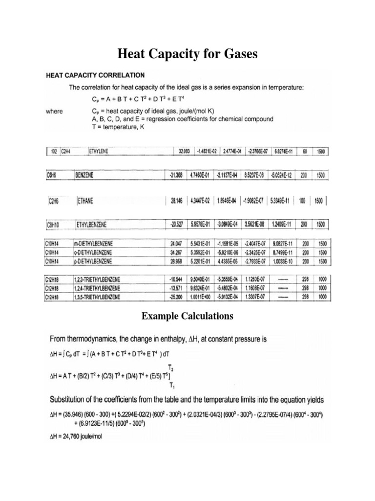 Heat Capacity For Gases: Example Calculations | PDF