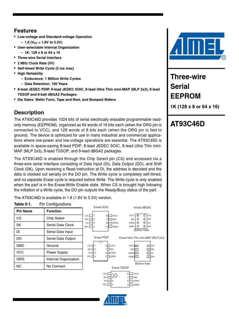 At93c46d TH B Atmel | PDF | Electronics | Electromagnetism