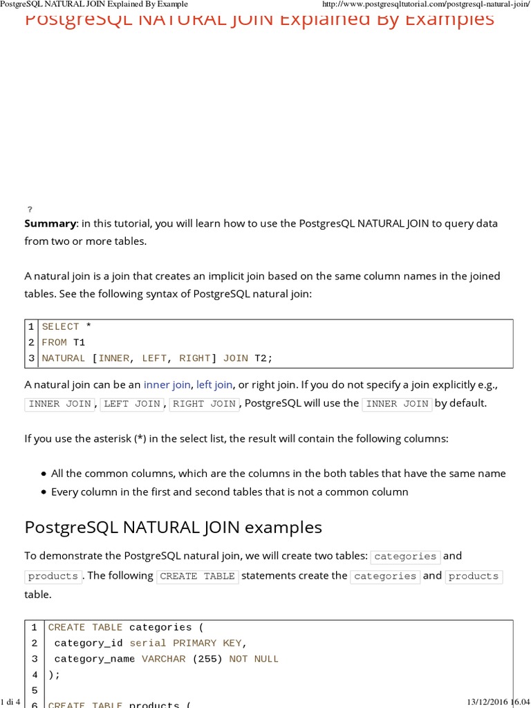 PostgreSQL NATURAL JOIN Explained by Example | PDF | Data Management ...